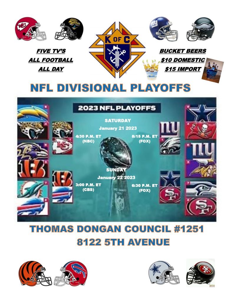 NFL Divisional Playoffs @ the Club this weekend! – K of C Thomas Dongan ...